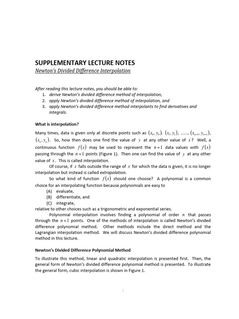 Interpolation By Newtons Divided Method Pdf Interpolation Polynomial