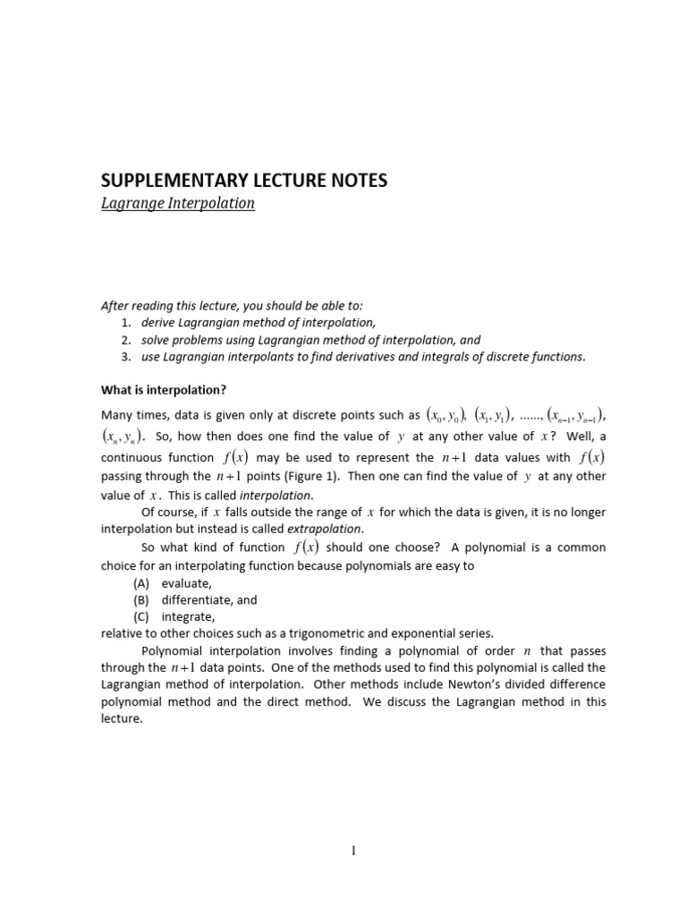 Interpolation Lagrange | PDF | Interpolation | Function (Mathematics) Interpolation Lagrange | PDF | Interpolation | Function (Mathematics)