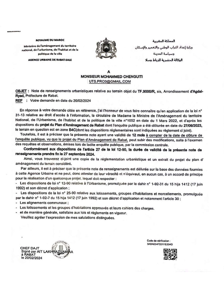 Note de Renseignements Urbanistiques | PDF