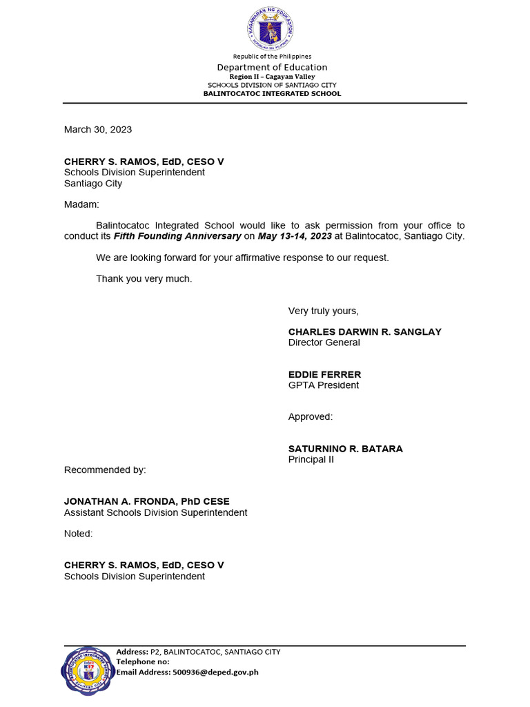 Request Letter 5ft Founding Anniversary | PDF