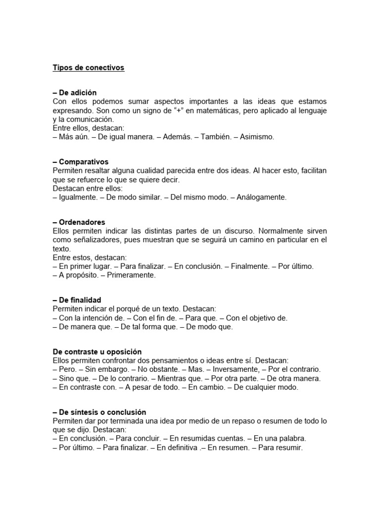 Tipos de Conectivos | Descargar gratis PDF | Verbo | Adverbio