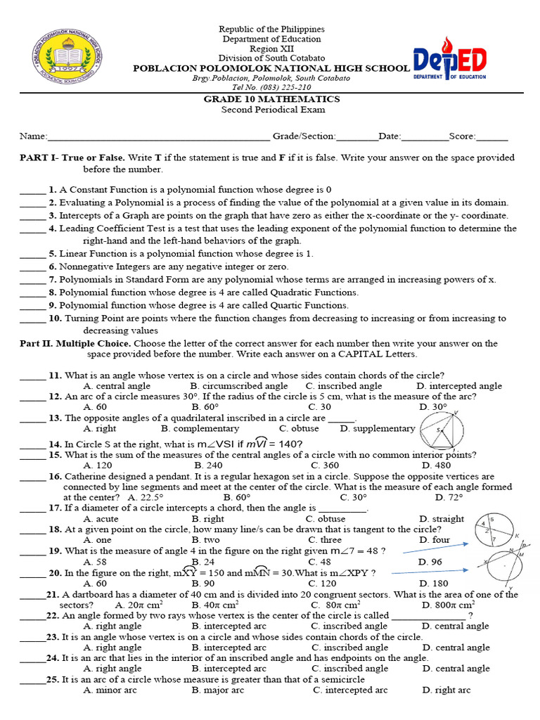 Math 2nd Periodical g10 | PDF | Circle | Polynomial