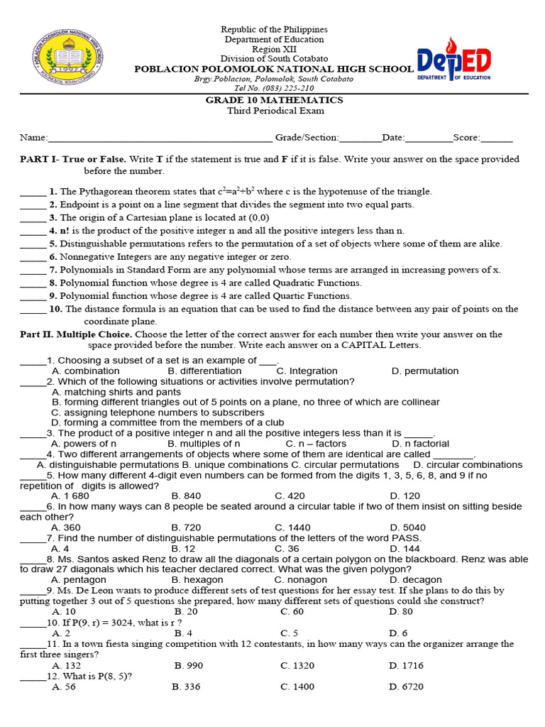 math 3rd periodical g10 | PDF | Function (Mathematics) | Polynomial