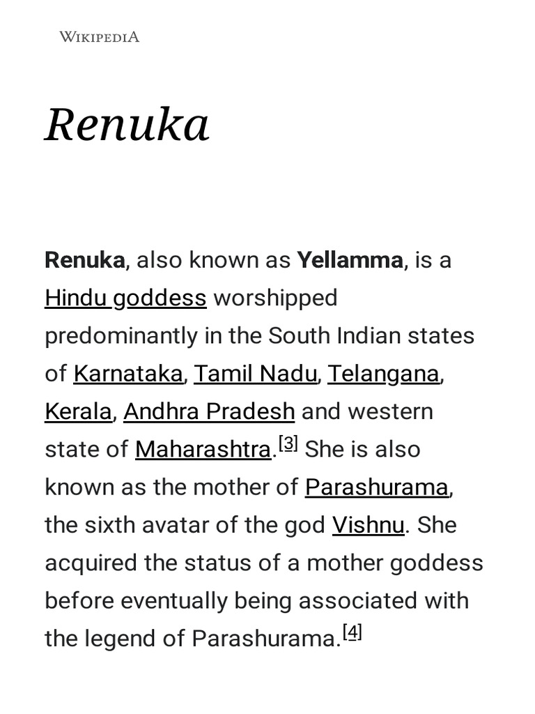 Renuka - Wikipedia | PDF | Hindu Deities | Indian Religions