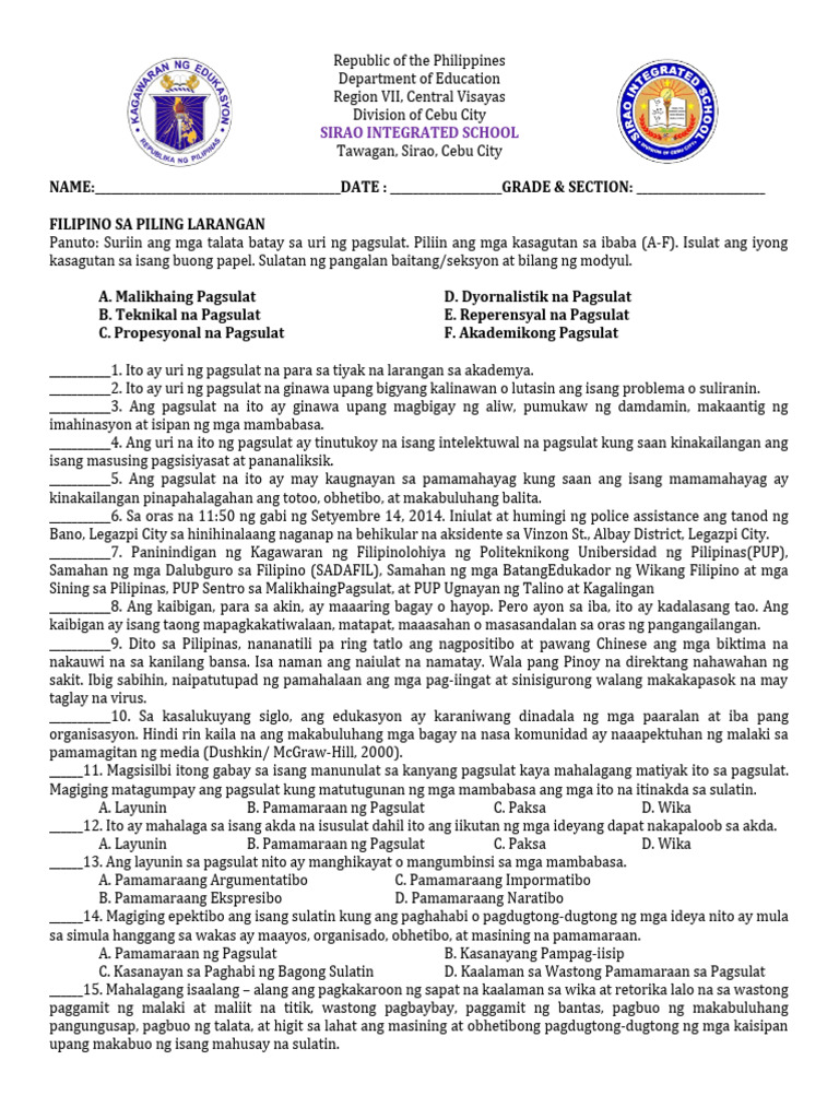 Filipino Midterm | PDF