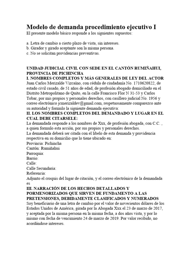 Modelo de Demanda Procedimiento Ejecutivo | PDF | Abogado | Pagaré