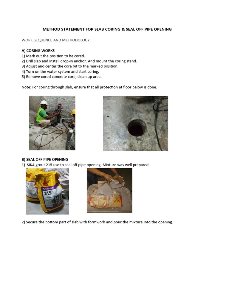 Slab Coring and Pipe Sealing Method | PDF | Technology & Engineering