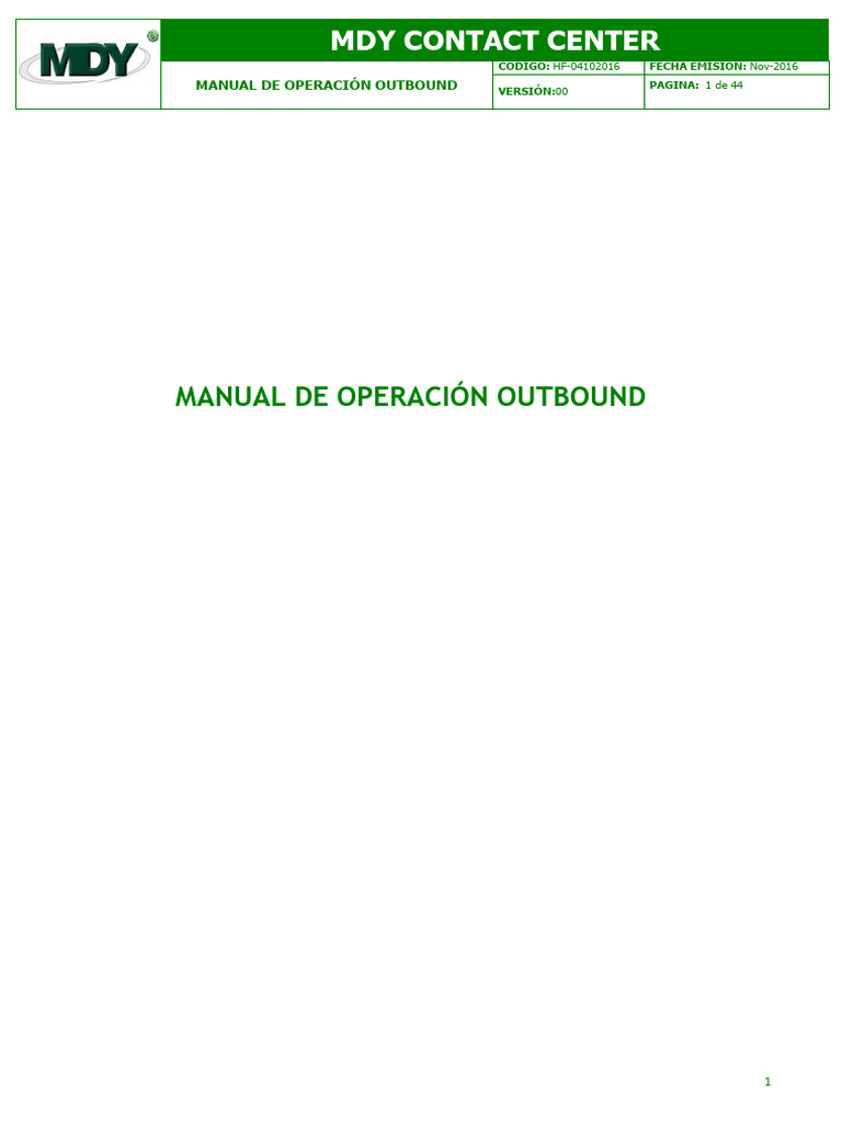 Manual de Operacion Outbound | PDF | Respuesta de Voz Interactiva | Centro de llamadas
