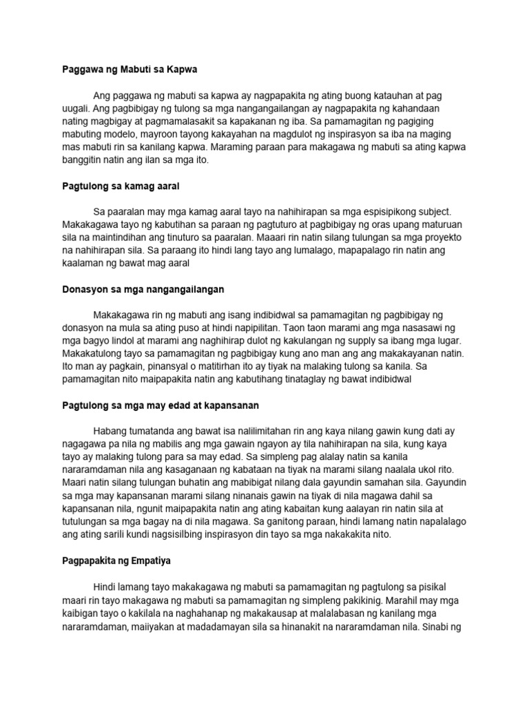Paggawa NG Mabuti Sa Kapwa | PDF