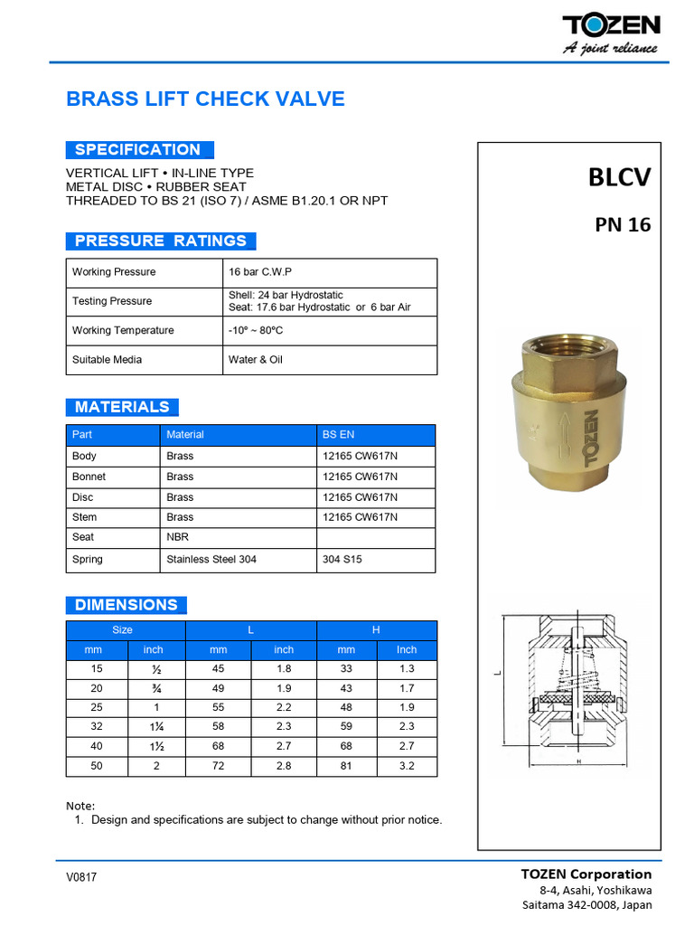 TOZEN CHECK VALVE | PDF