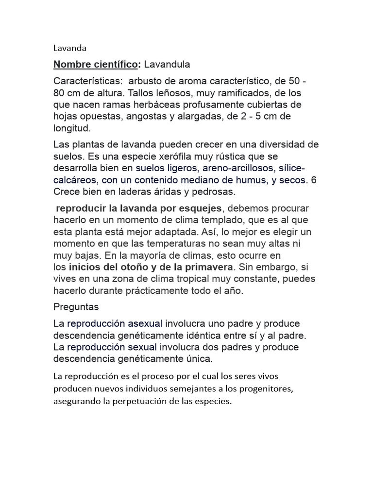 Reproducción de la Lavanda: Asexual y Sexual | PDF
