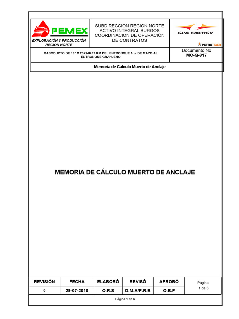 MC-Q-817 Memoria de Cálculo Muerto de Anclaje | PDF | Pascal (Unidad ...