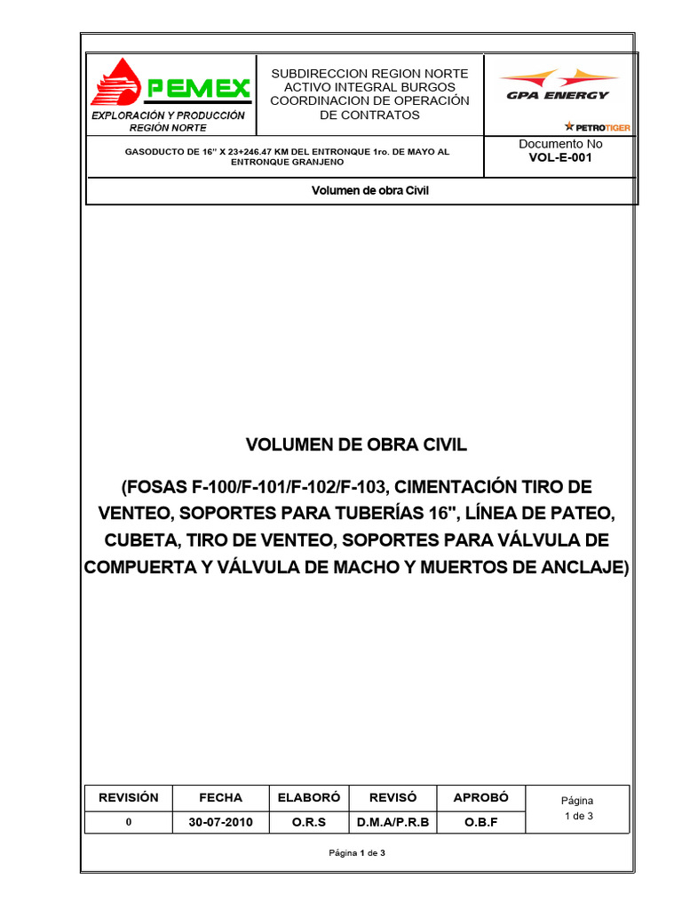 VOL-E-001 Volumen de Obra Civil | PDF | Materiales de construcción | Ingeniería de Edificación
