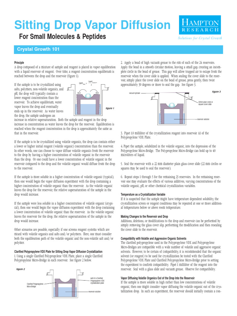 Sitting Drop Vapor Diffusion | PDF | Crystallization | Solubility