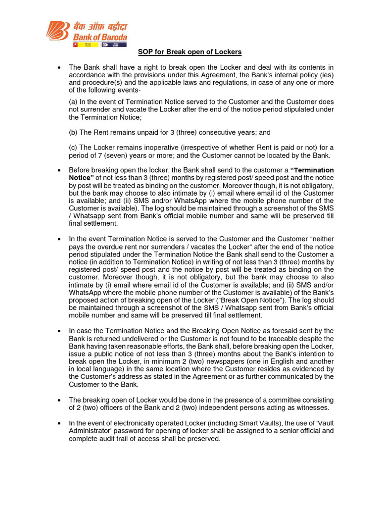 Sop For Break Open of Locker 15 17 | PDF | Inventory | Justice