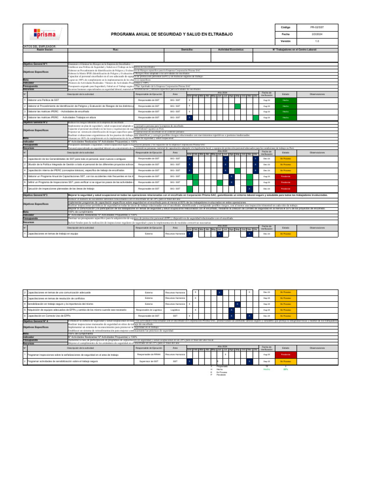 Programa Anual de SST (1) | PDF | Seguridad y salud ocupacional | Presupuesto