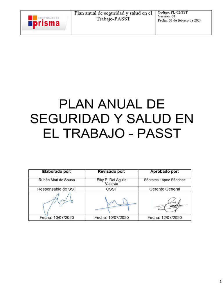 Plan Anual de Seguridad y Salud en El Trabajo (1) (1) (1) | PDF | Seguridad y salud ocupacional ...