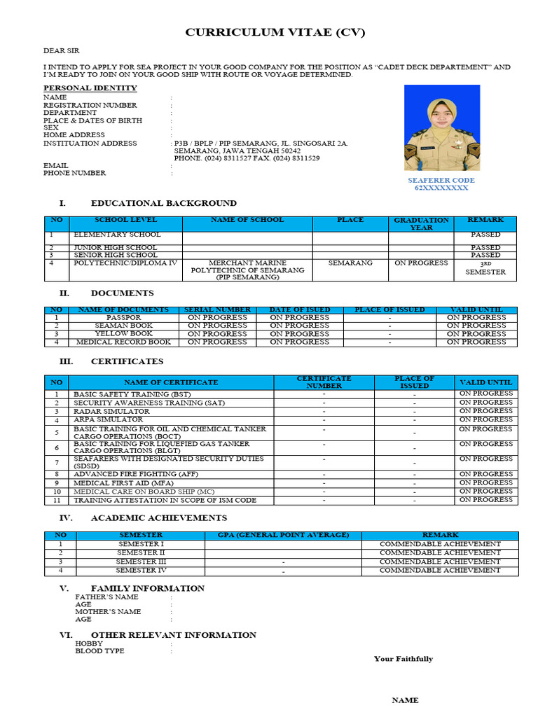 Contoh CV Nautika | PDF | Sailor | Ships