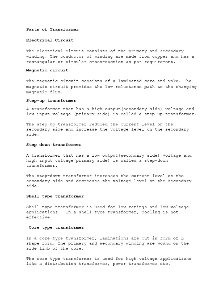 Parts of Transformer | PDF | Transformer | Electrical Components