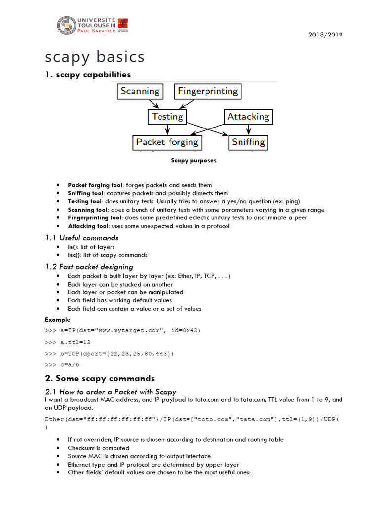 TP Scapy Basics | PDF | Internet Protocols | Transmission Control Protocol