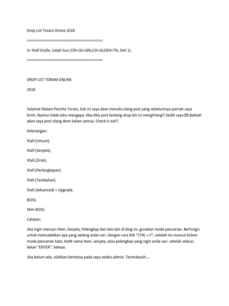 Drop List Toram | PDF