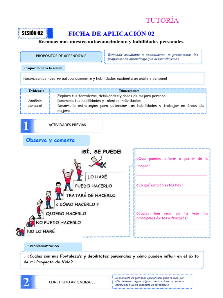 1° y 2°_FICHA_DE_APLICACIÓN-SESIÓN 2-SEM.2-EXP.7-TUTORÍA | PDF | Análisis FODA | Aprendizaje