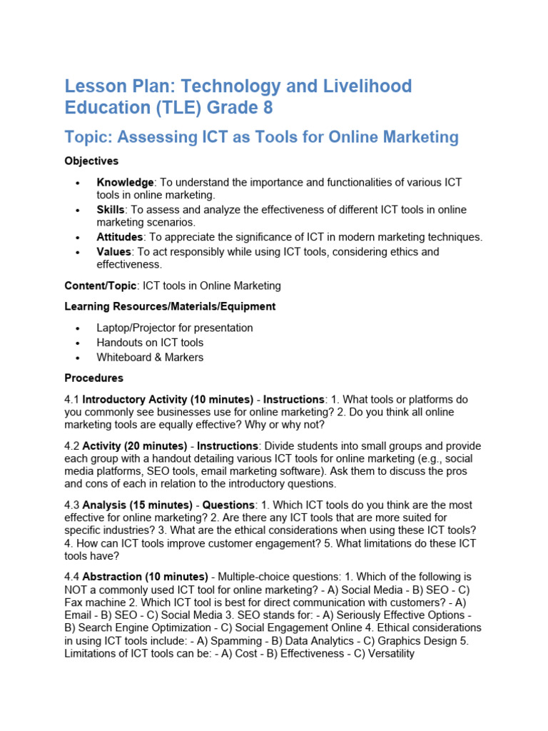 Assessing ICT As Tools For Online Marketing | PDF | Educational ...