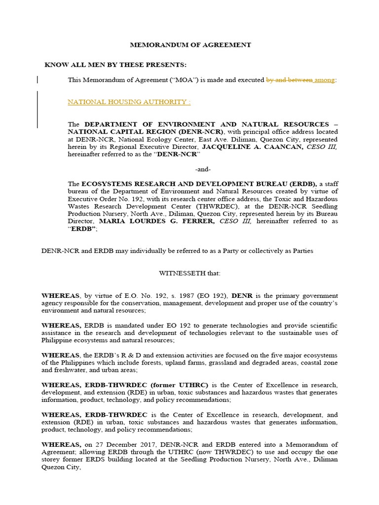 Draft Moa Erdb Denr-Ncr - Edited | PDF | Common Law | Justice