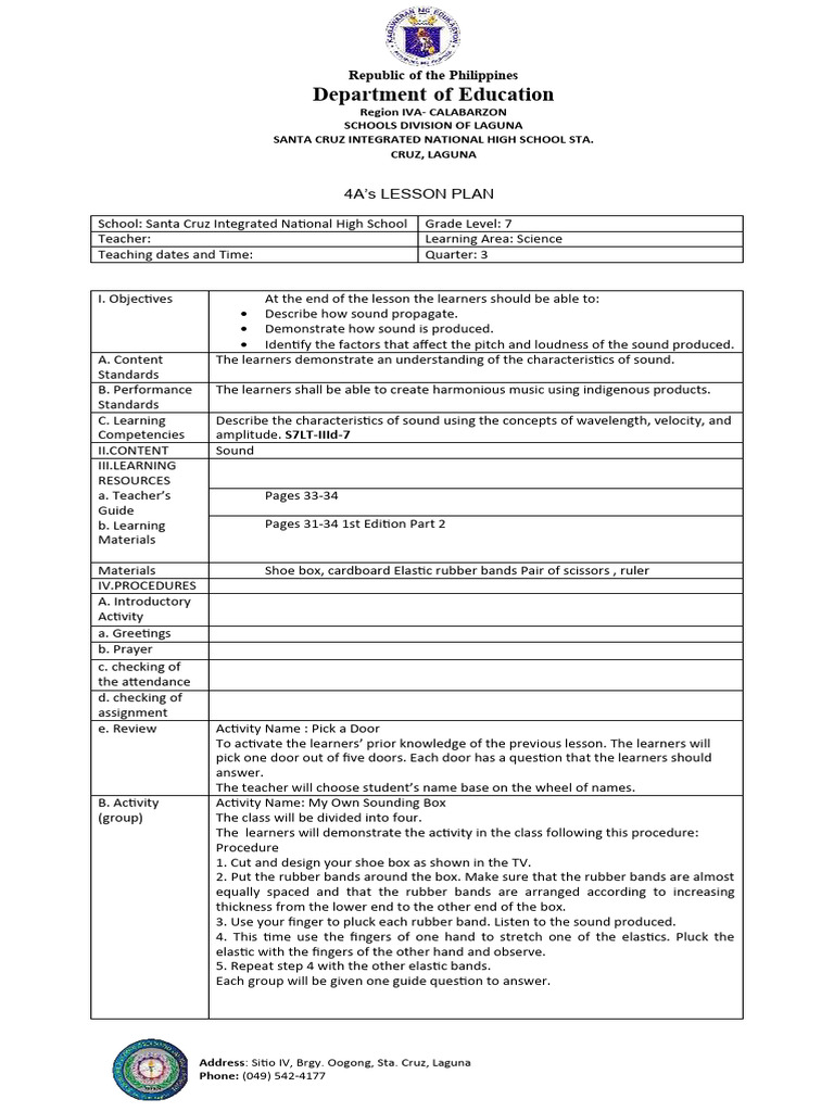 4a's LESSON PLAN-Madia | PDF | Sound | Waves
