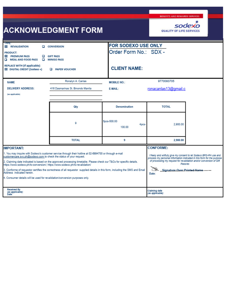 Acknowledgment Form Revalidation | PDF | Service Industries