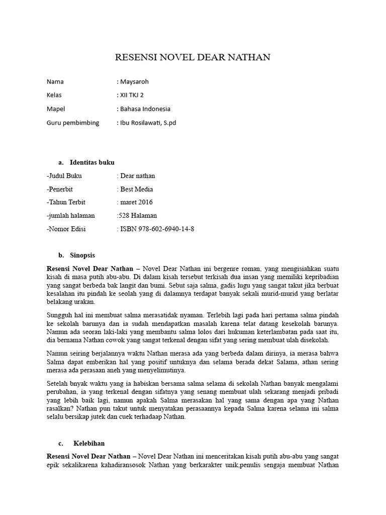 Resensi Novel Dear Nathan | PDF