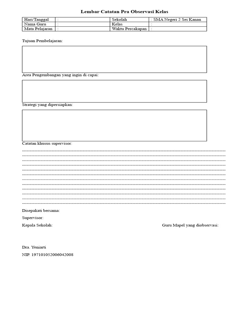 Lembar Catatan Pra Observasi Kelas | PDF