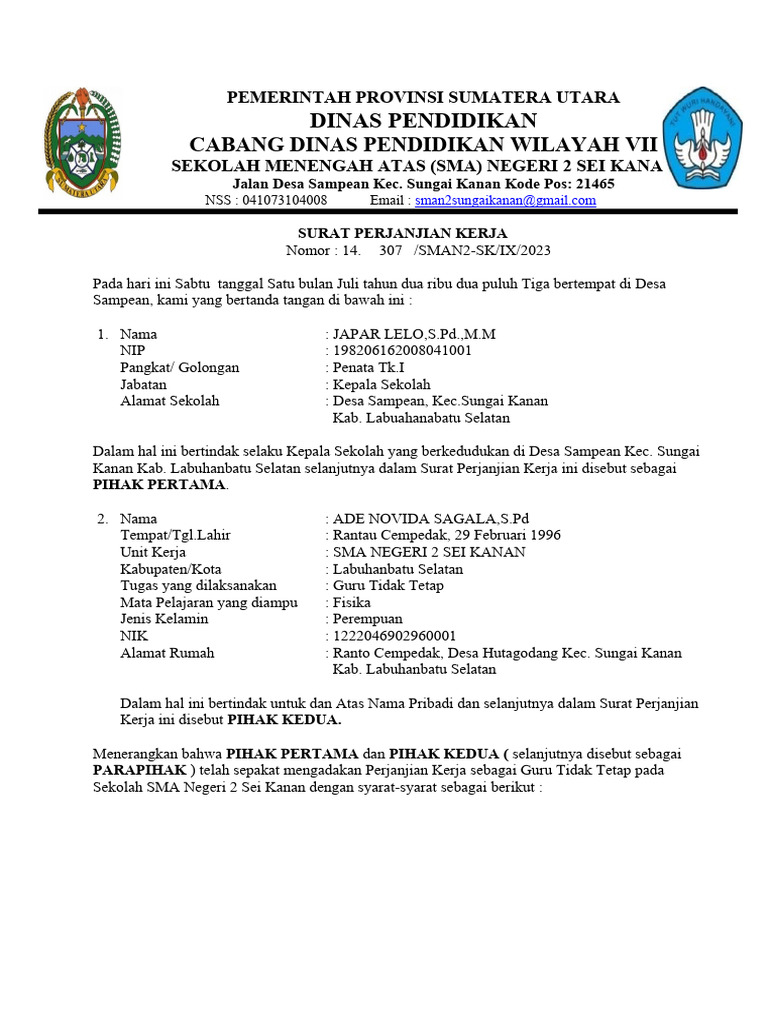 Surat Perjanjian Guru GTT Ade1 | PDF