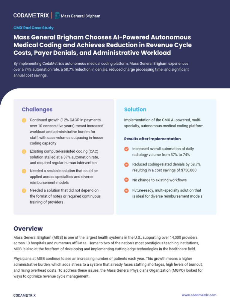 CodaMetrix - Case Study - MGB Denials 1 | PDF | Electronic Health Record | Health Care