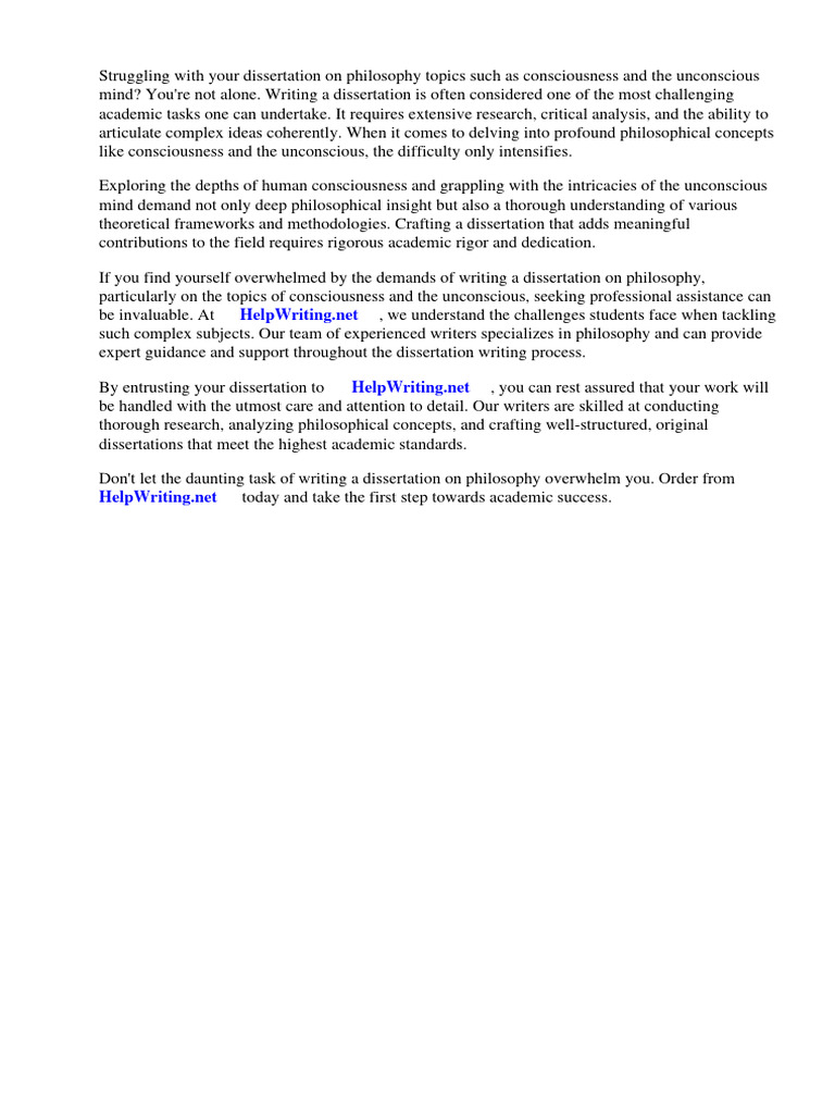 Philosophy Dissertation Help | PDF | Unconscious Mind | Consciousness