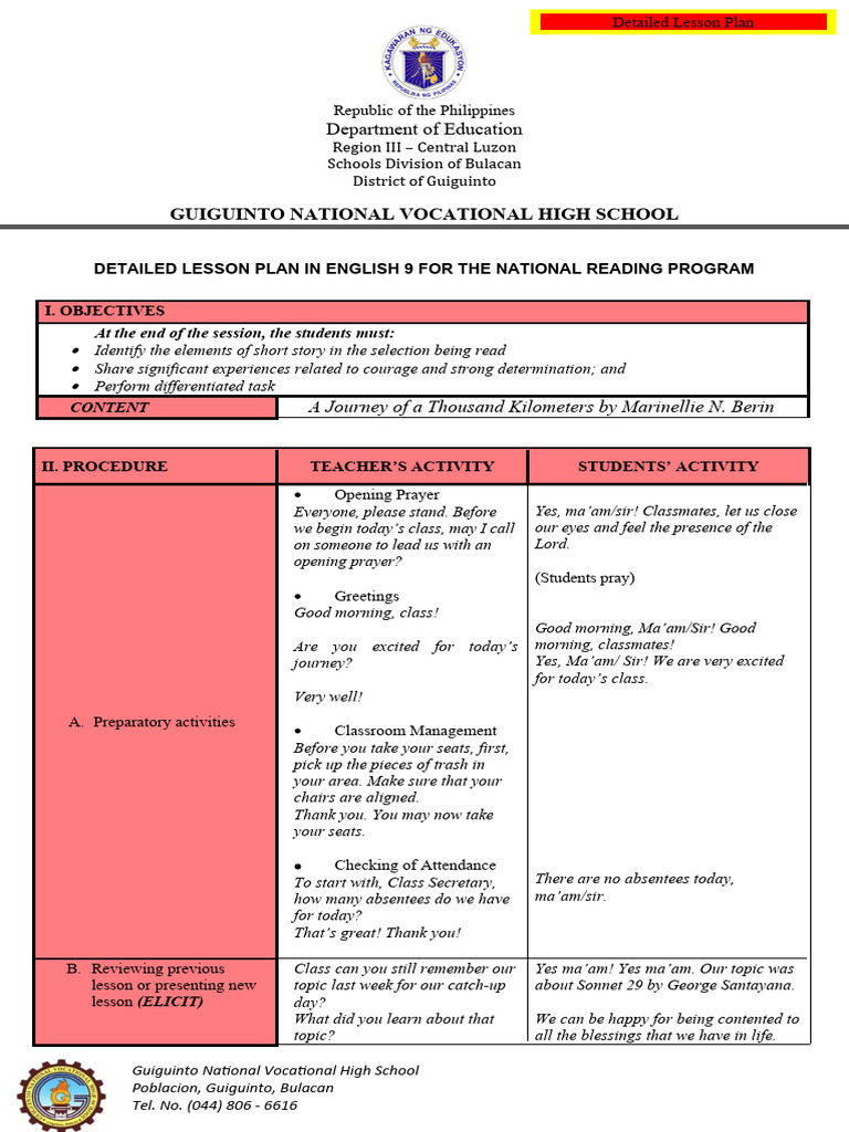DLP NRP1 ENGLISH9 CUF Week 2 | PDF | Lesson Plan | Cognitive Science