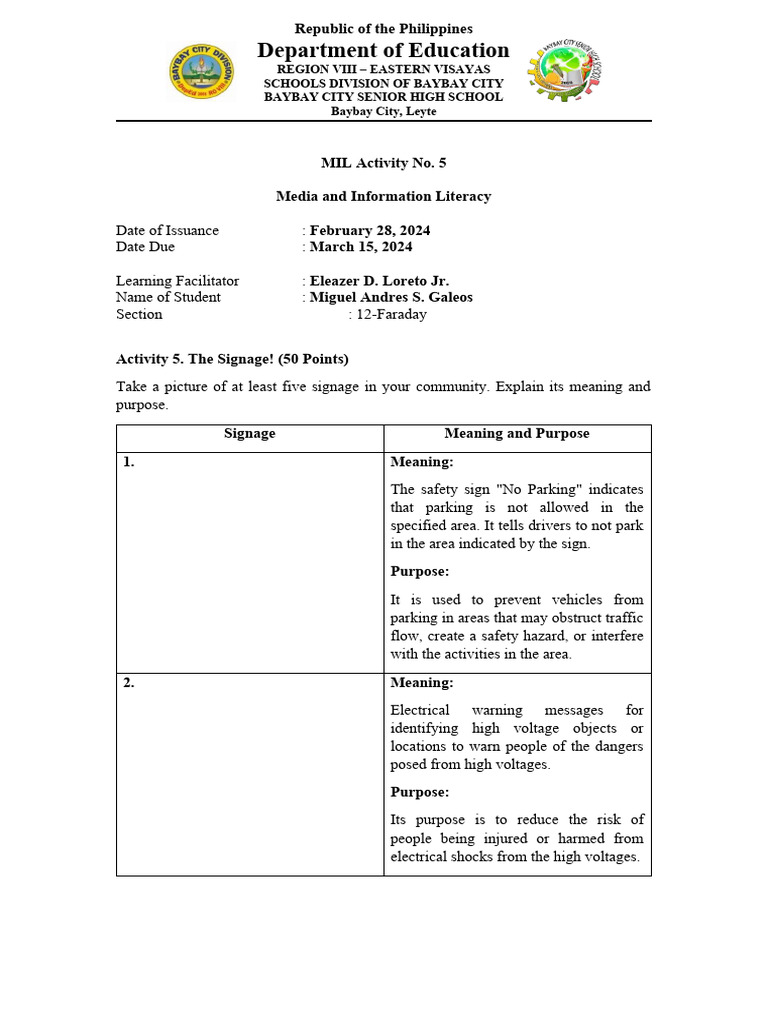 Miguel Galeos - MIL - Activity - 5 | PDF | Traffic | Road Transport