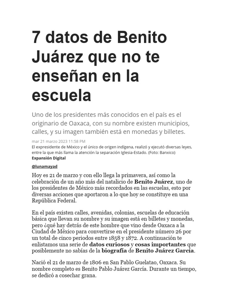 Datos curiosos sobre Benito Juárez | PDF | México
