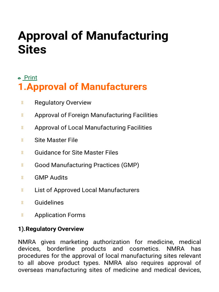 Approval of Manufacturing Sites | PDF