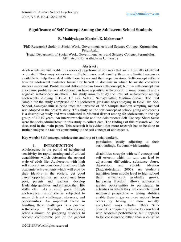 Self-Concept in Adolescent Students | PDF | Self Concept | Adolescence