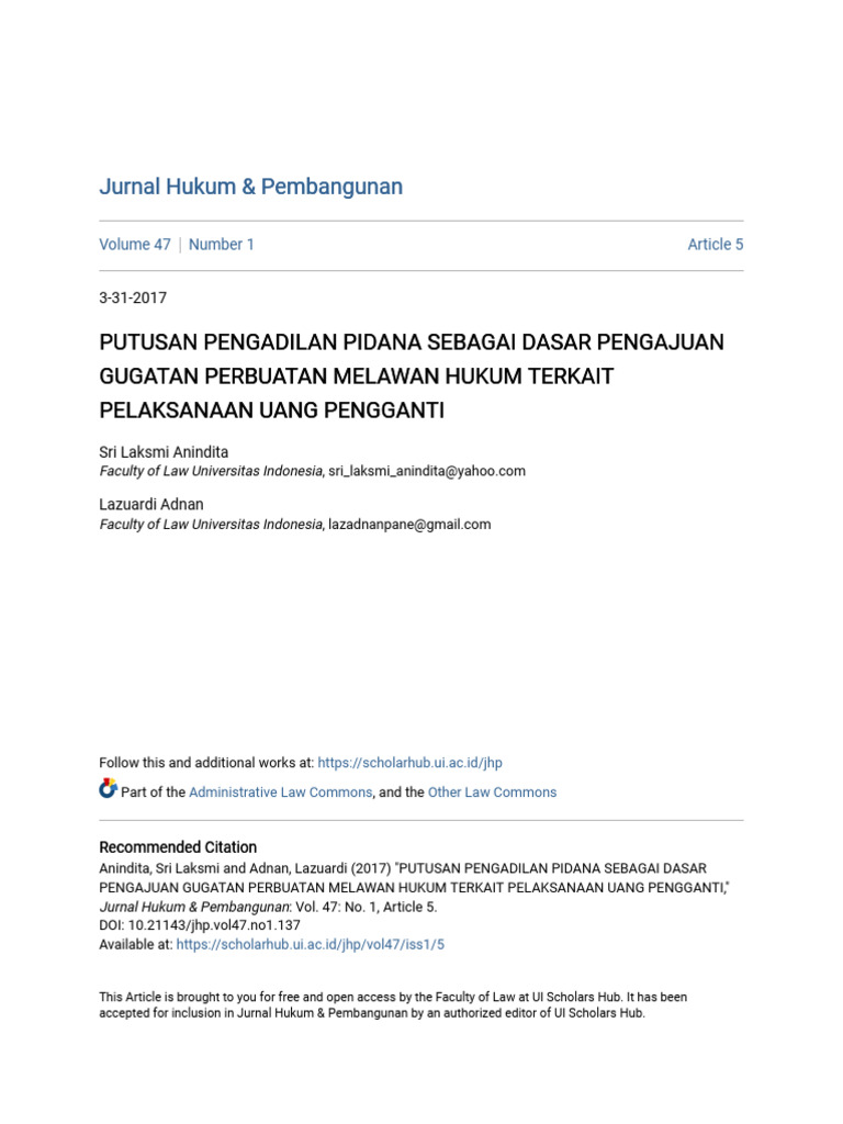 Putusan Pengadilan Pidana Sebagai Dasar Pengajuan Gugatan Perbuatan Melawan Hukum Terkait ...