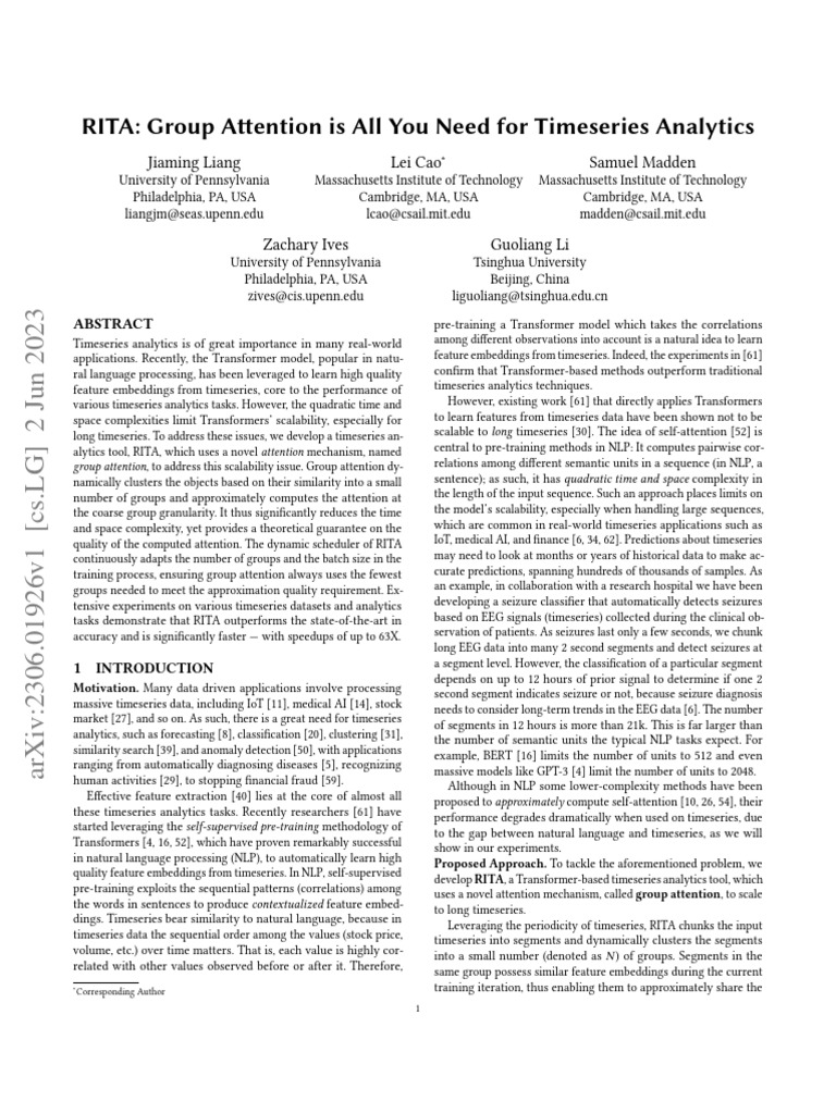 RITA: Group Attention Is All You Need For Timeseries Analytics | PDF ...