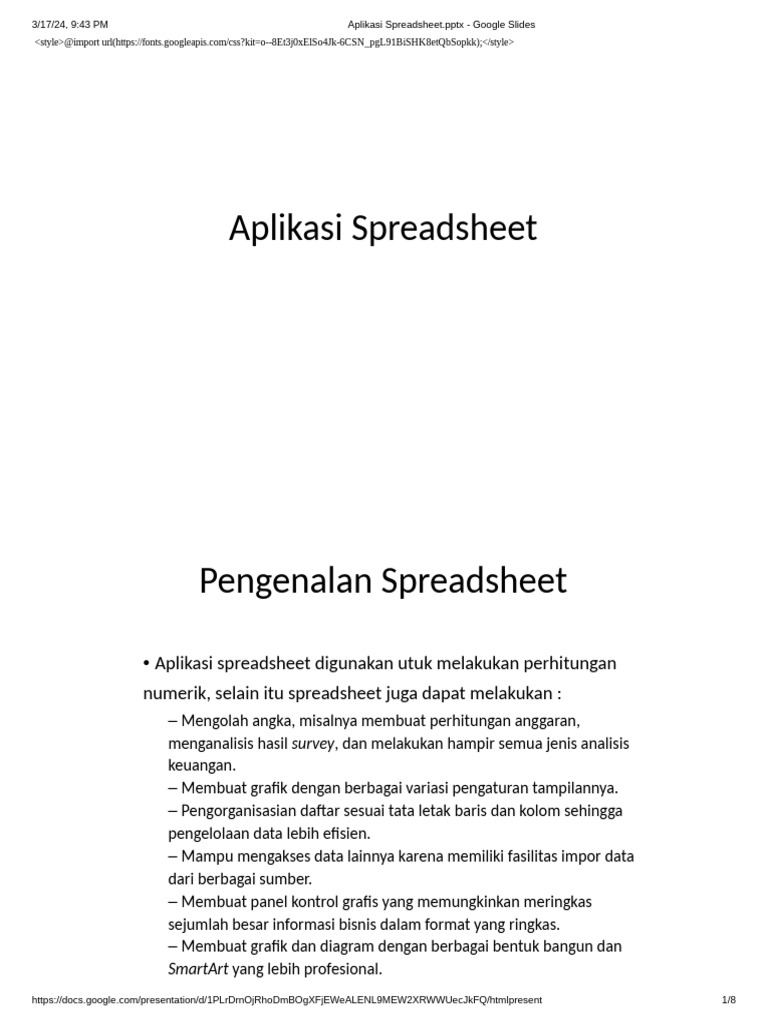 Aplikasi Spreadsheet - PPTX - Google Slides | PDF | Komputer