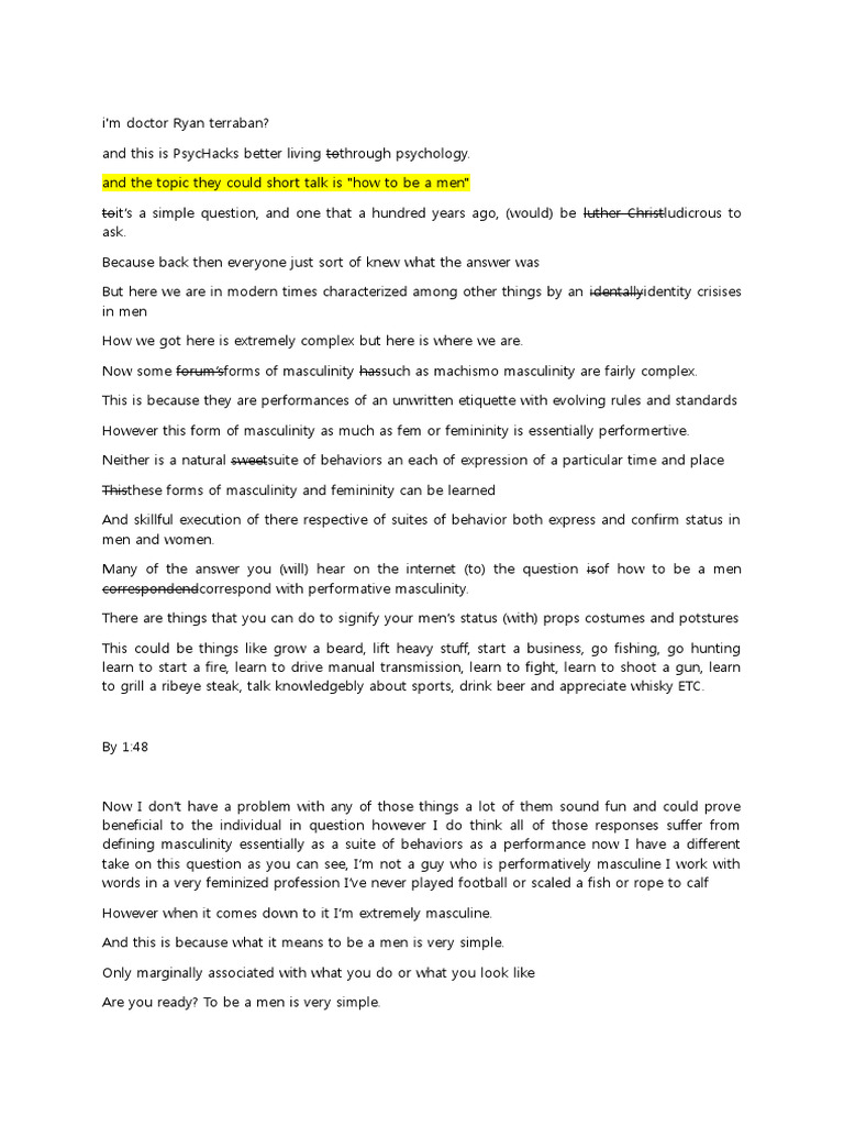 how to be a man | PDF | Masculinity | Behavioural Sciences