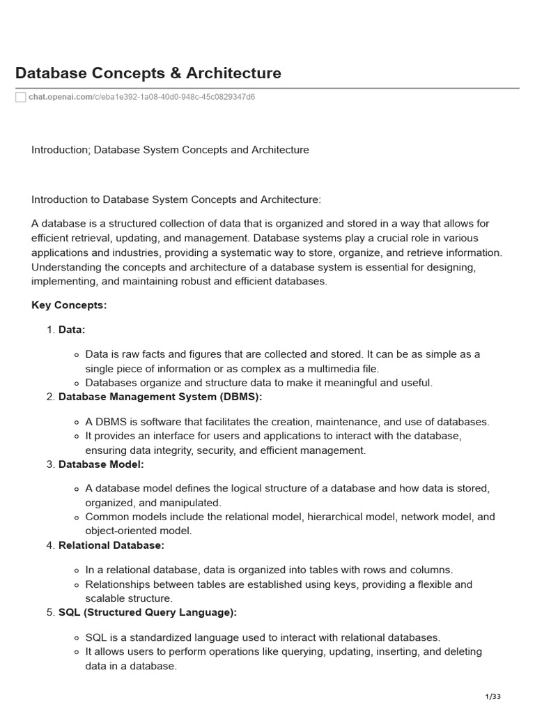 Database Concepts Architecture | PDF | Relational Database | Relational Model