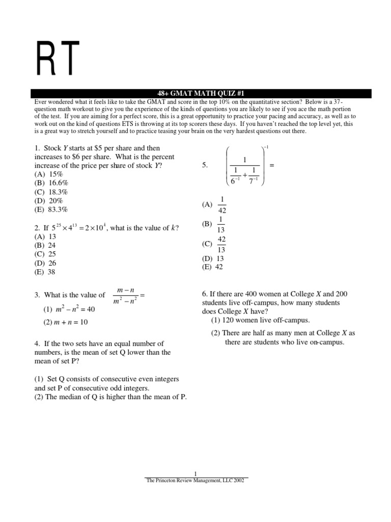 48+ Gmat Math Quiz #1: N M N M | PDF