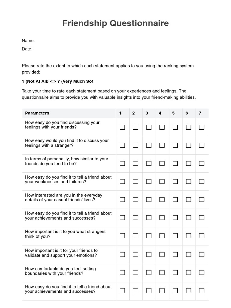 Friendship Questionnaire | PDF