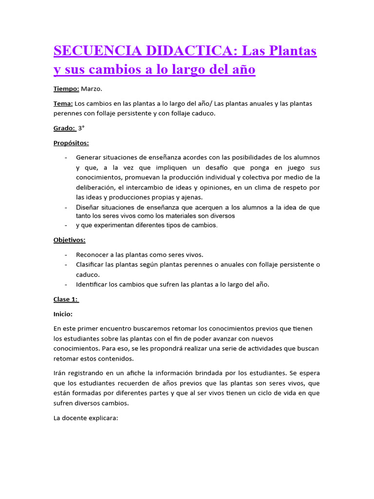 Cambios en Plantas: Secuencia Didáctica 3° | PDF | Plantas | Raíz