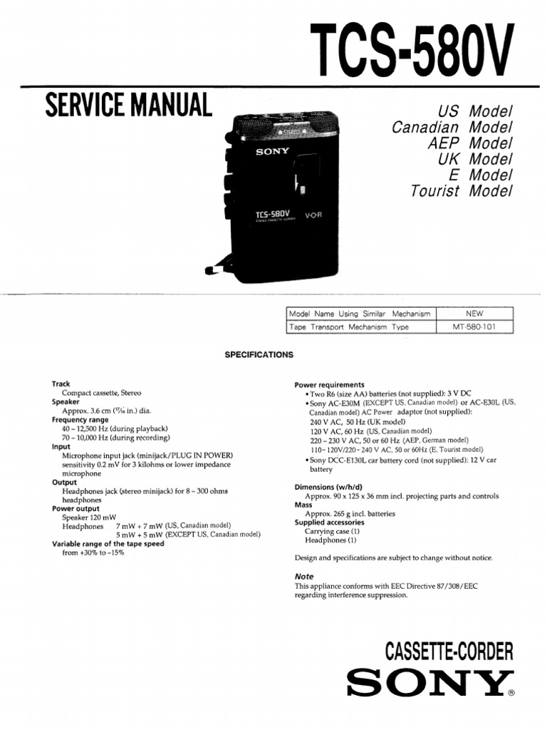 Sony tcs-580v | PDF