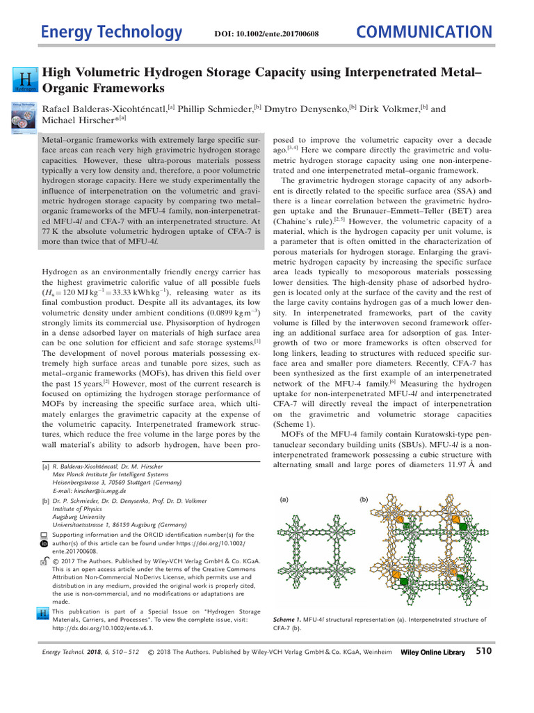 High Volumetric Hydrogen Storage Capacity Using Interpenetrated | PDF ...